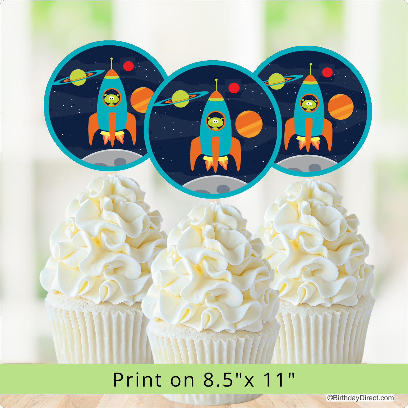 Little Space Rocket Cupcake Toppers | 2-inch Party Circles – BirthdayDirect