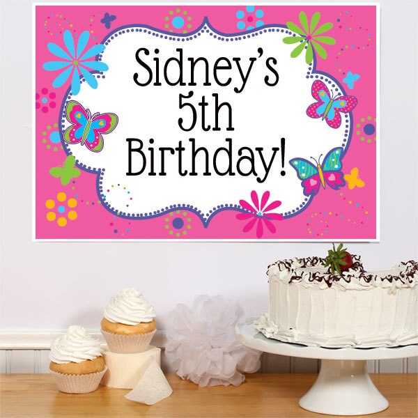 Butterfly and Daisy Party Sign, 8.5x11 Editable PDF Printable by ...