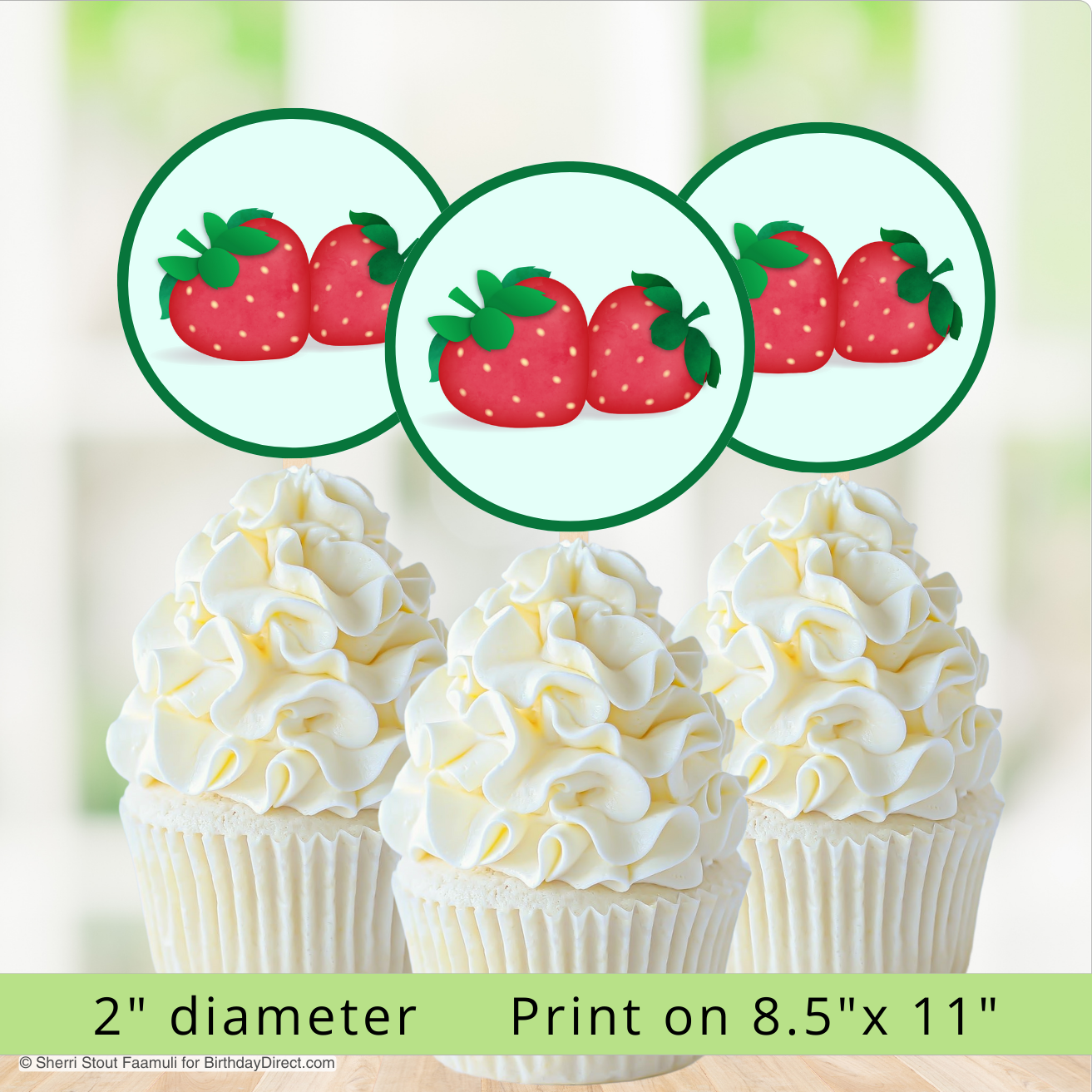 Little Strawberry Cupcake Toppers | 2-inch Party Circles – BirthdayDirect