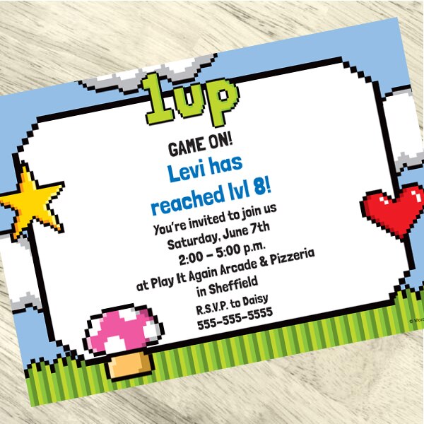 8-bit Video Game Party Invitation, 5x7-in, Editable PDF Printable by ...